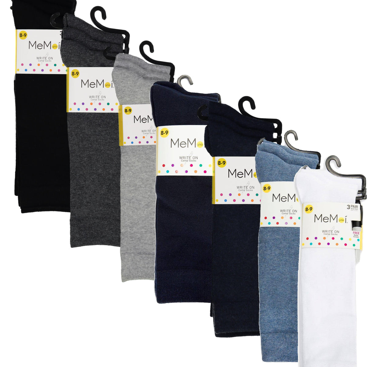 Memoi Girls Write-on Camp Socks with Marker 3 Pack - Promo 710 – ShirtStop