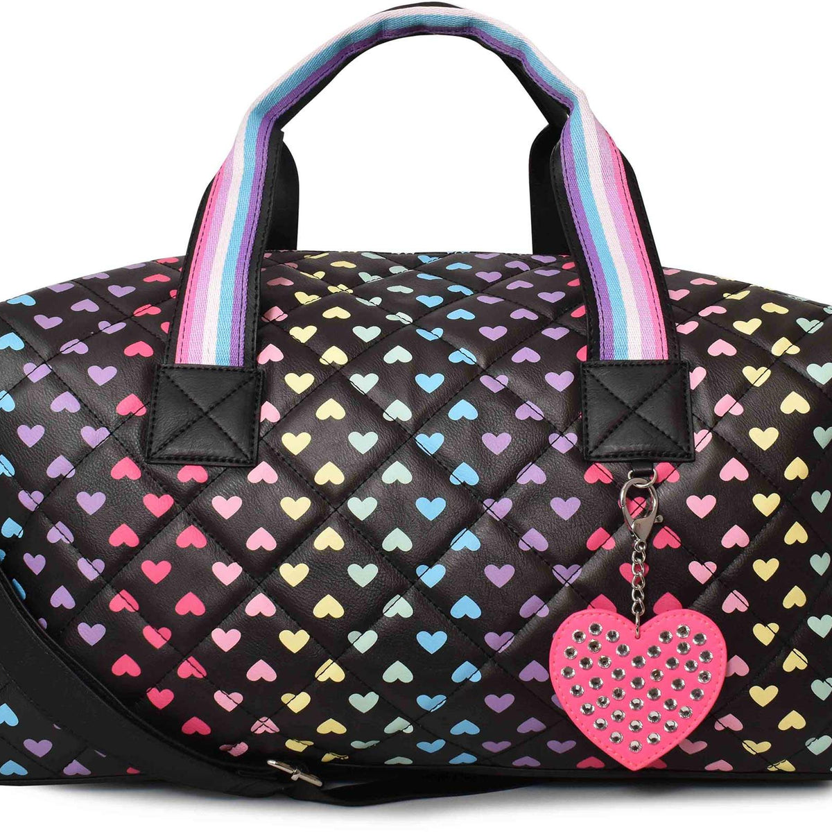 OMG Quilted Heart-Printed Large Duffle Bag with Heart Keychain - HRT-D ...